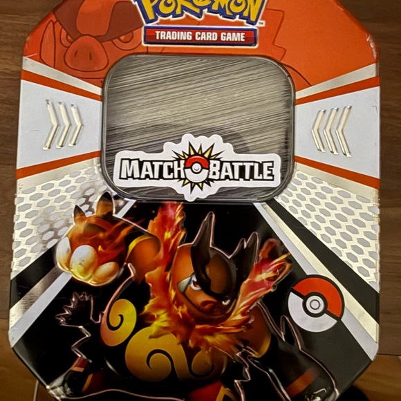 Games | Orange And Black Pokemon Card Tin With Match Battle Logo And ...